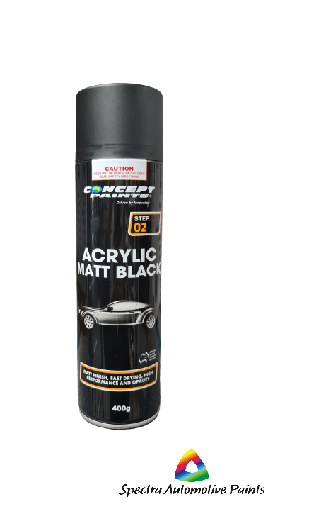 Concept Paints Acrylic Matt Black Aerosol. 400g. Automotive Paint - Spectra Automotive Paints