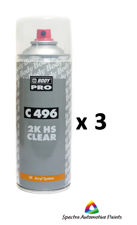 HB 496 High Gloss HS 2K Clear Coat Paint Aerosol 400ml X 3 - Spectra Automotive Paints