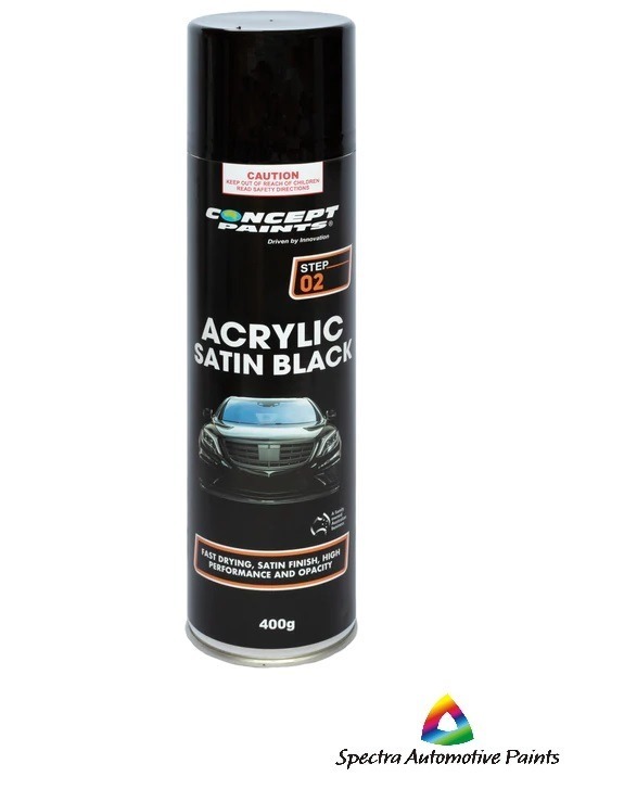 Concept Paints Acrylic Satin Black Aerosol. 400g. Automotive Paint - Spectra Automotive Paints