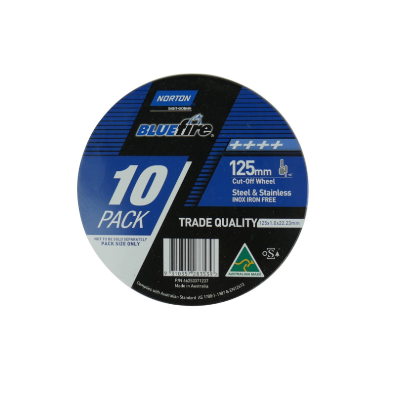 Norton Blue Fire Metal Cut-Off Wheel Stainless 125mm X 1mm X 22mm. Pack ...